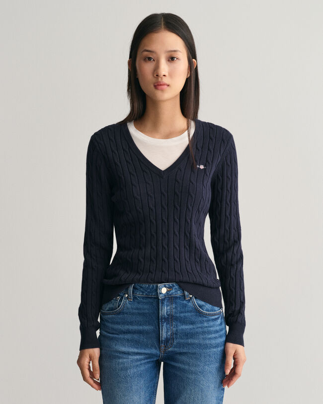 Zopfstrick V-Neck Pullover aus Stretch-Baumwolle - GANT